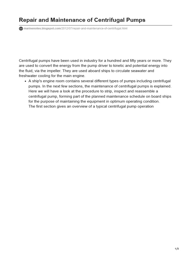 Repair and Maintenance of Centrifugal Pumps | Download Free PDF | Pump ...