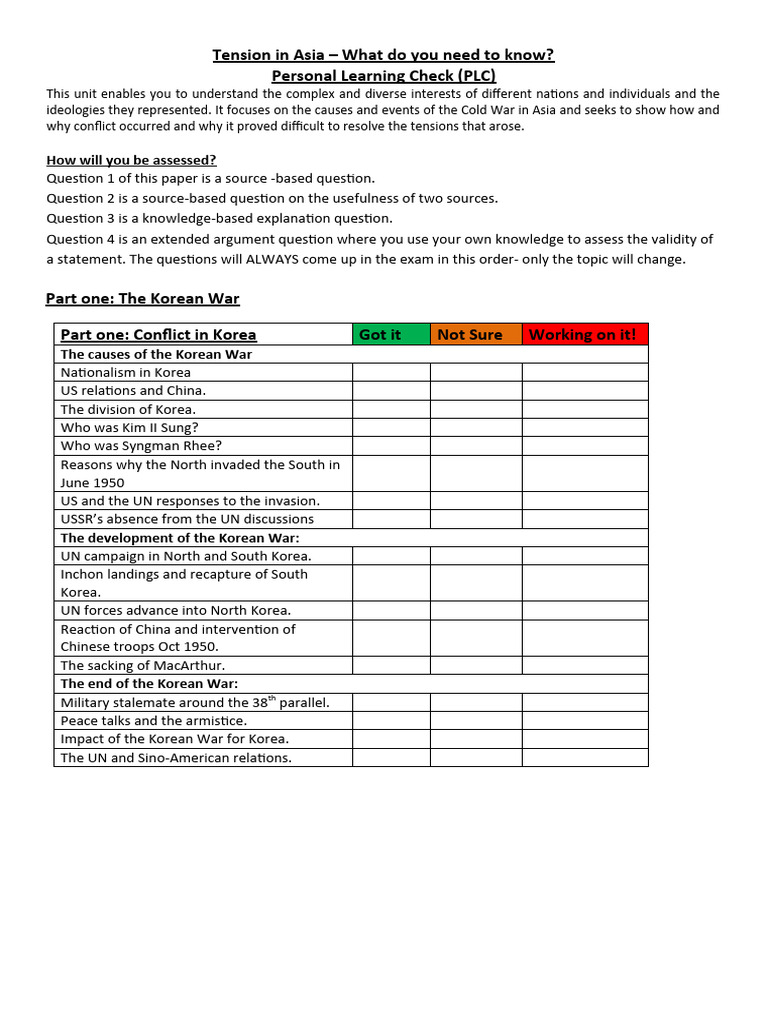 Tension in Asia Personal Learning Check (PLC) | PDF | Vietnam War ...