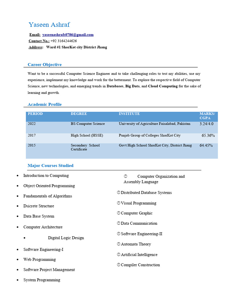 Yaseen Ashraf CV.. | Download Free PDF | Computer Programming | Computer Science
