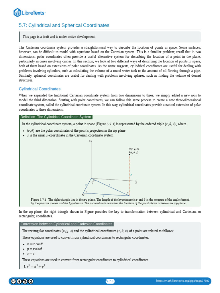 5.7 Cylindrical and Spherical Coordinates | PDF | Coordinate System ...