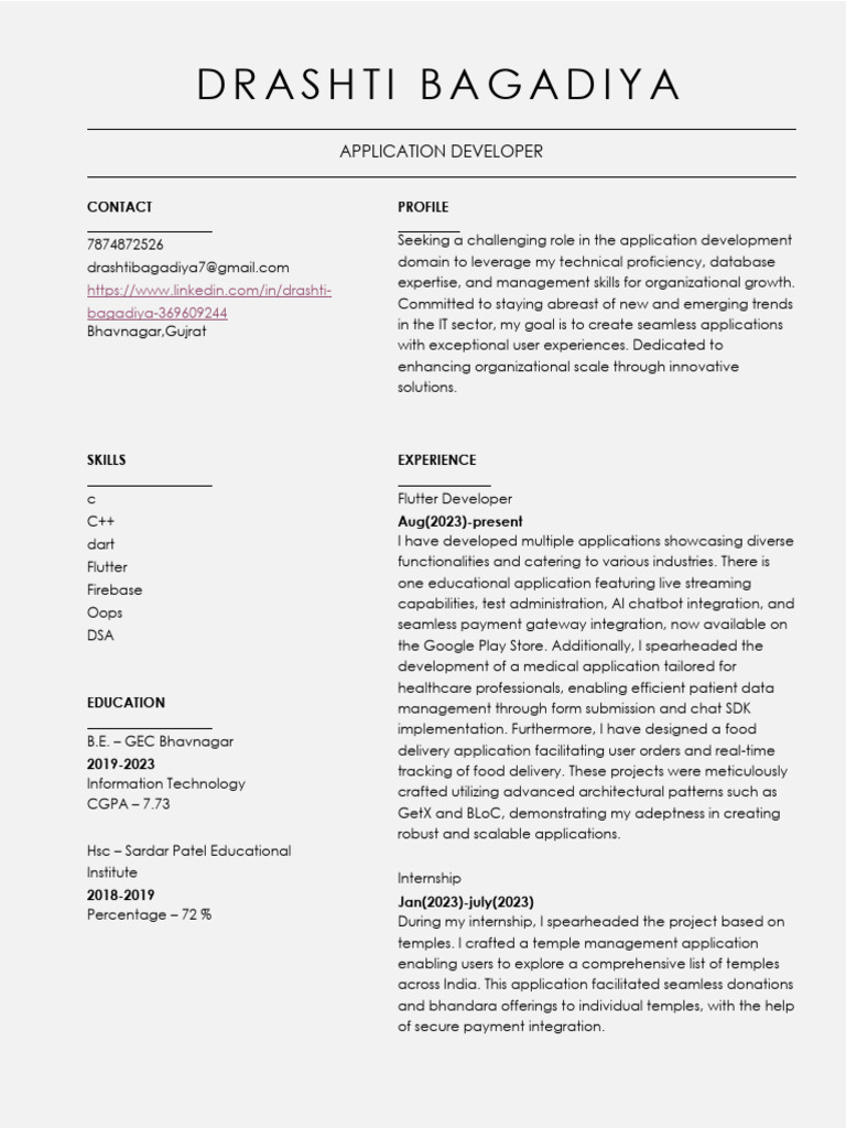 Drashti Bagadiya cv | PDF | Information Science | Information Technology