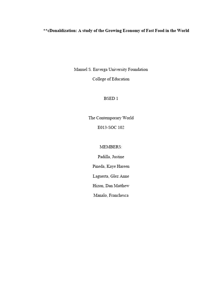 McDonalization 4 FINAL PAPER 3 | PDF | Fast Food | Mc Donald's