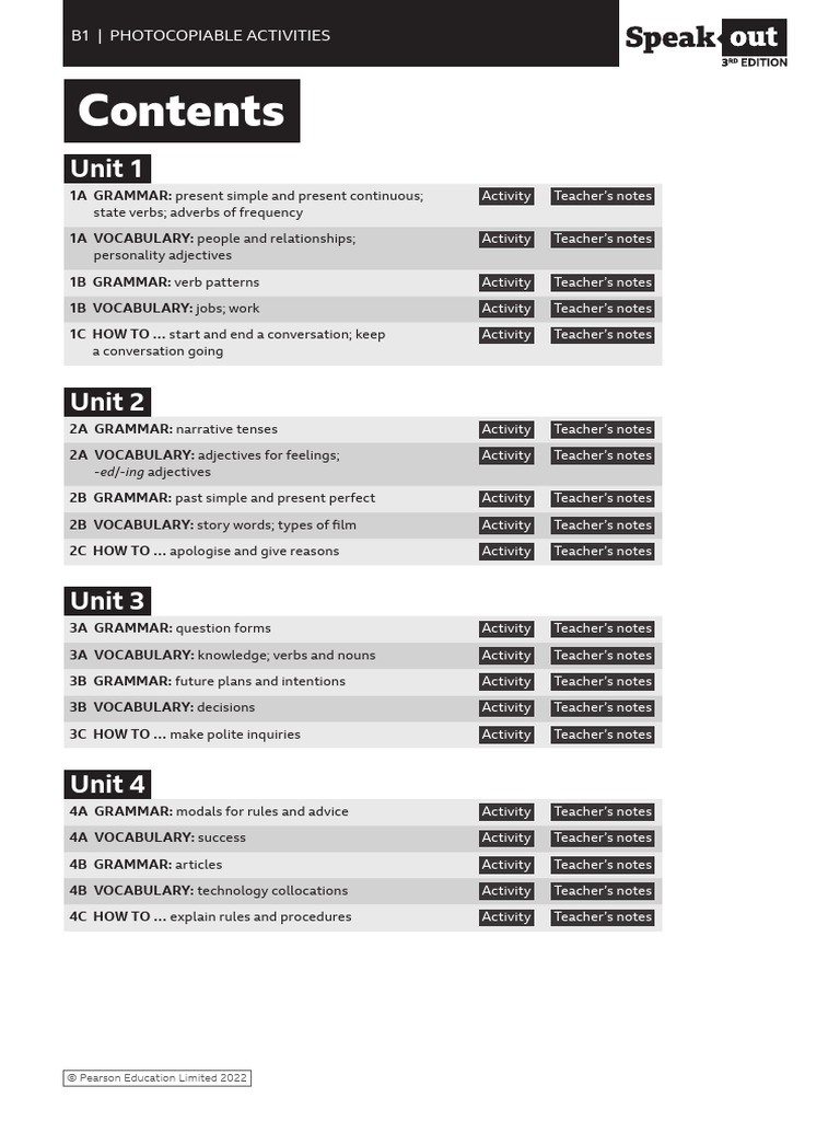 Speakout B1 PCs Contents | PDF | Verb | Adjective