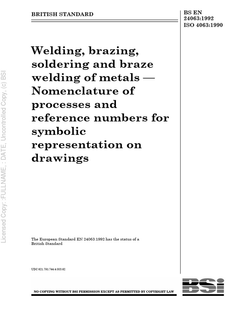 BS EN 24063 1992 ISO 4036 1990 Welding | PDF | Welding | Construction