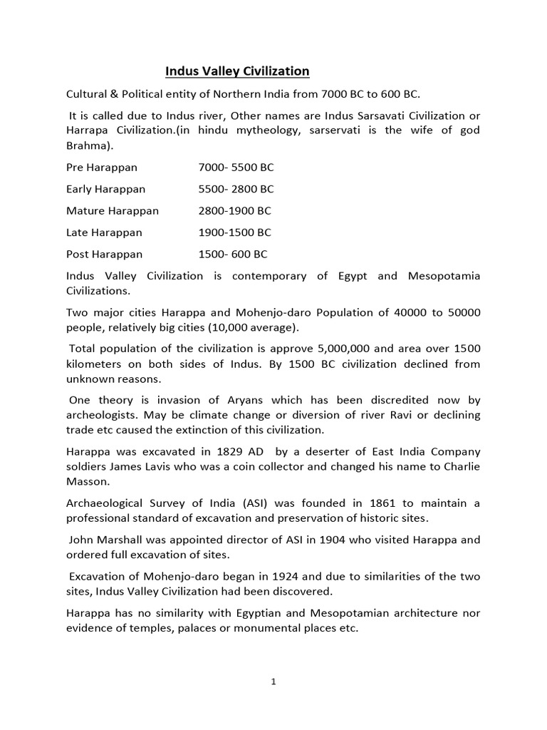 Lec-1 Indus Vally Civilization | PDF