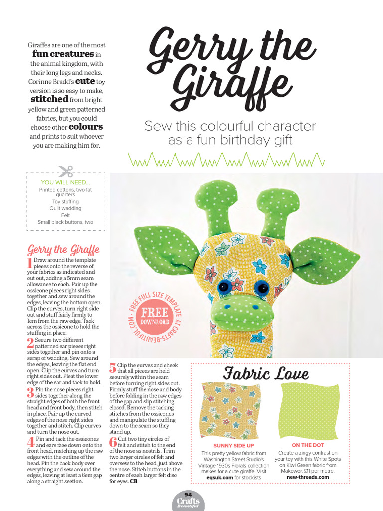 Cute Giraffe Sewing Pattern | PDF | Seam (Sewing) | Sewing
