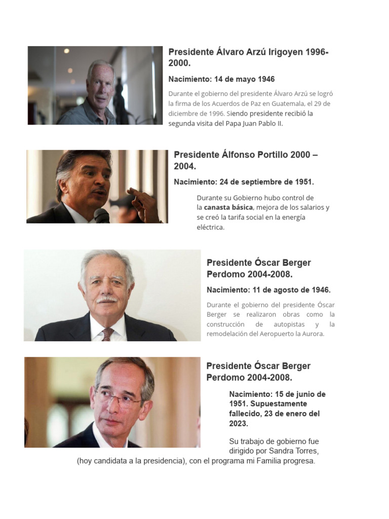 Presidente Álvaro Arzú Irigoyen 1996 | Descargar gratis PDF | Guatemala