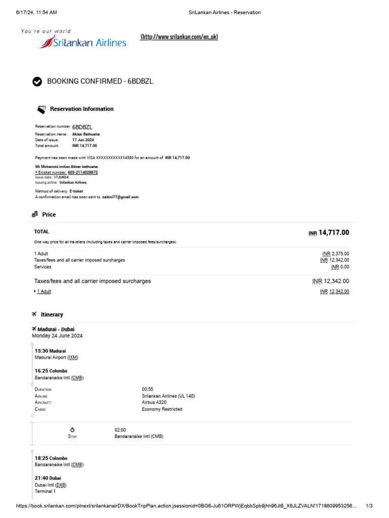 SriLankan Airlines - Reservation | PDF | Airlines | Aviation