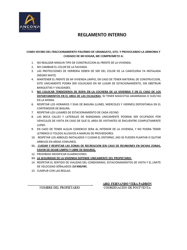 Reglamento Interno | PDF