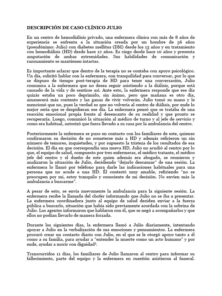 Caso clínico: Julio y la decisión de morir | PDF
