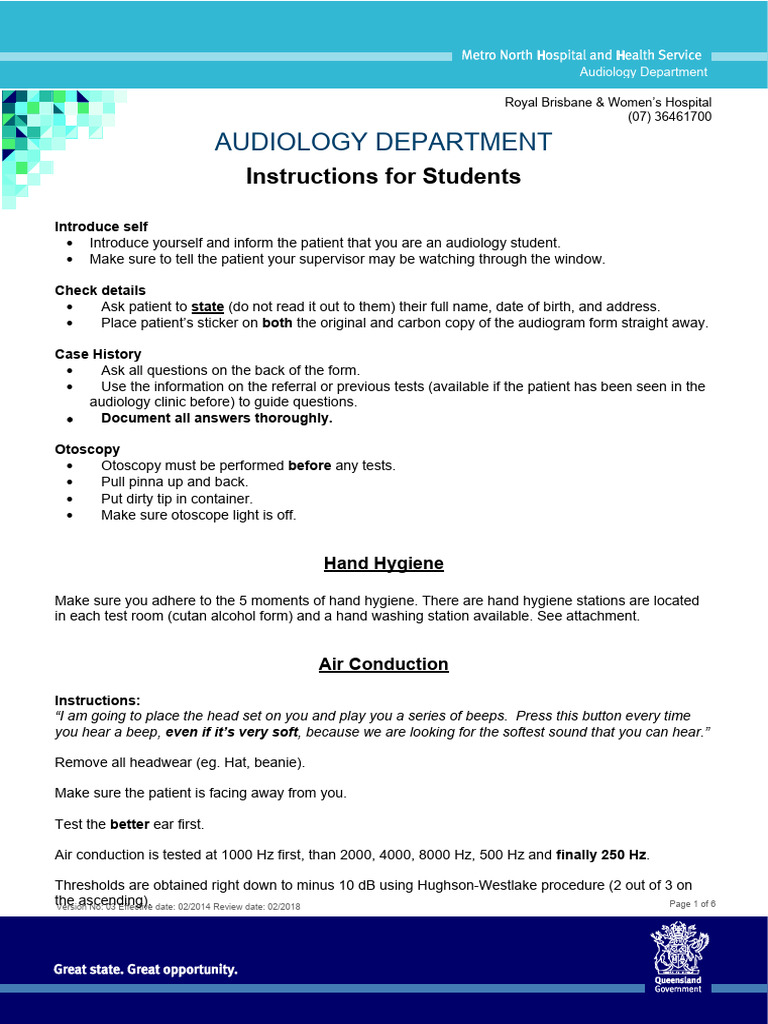 Student Clinical Instructions | PDF | Hearing | Audiology