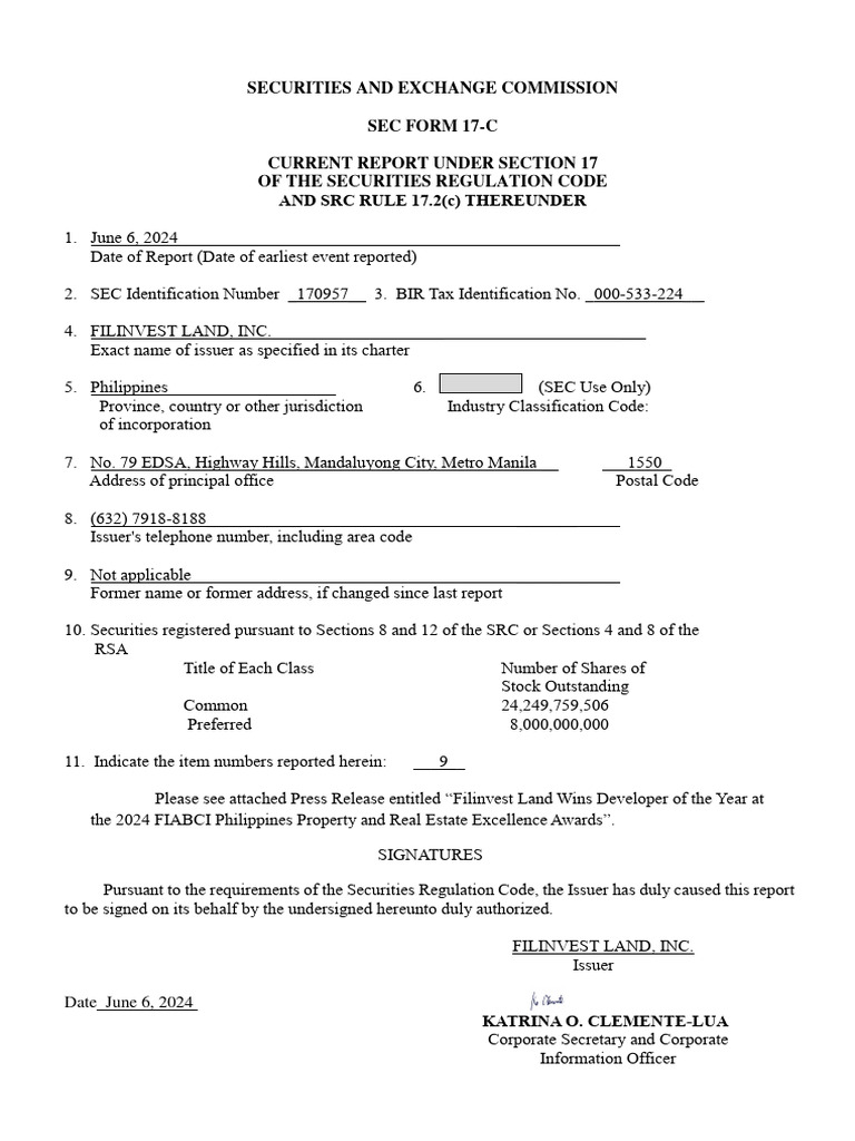 FLI - Press Release - Filinvest Land Wins Developer of The Year at The 2024 FIABCI Philippines ...