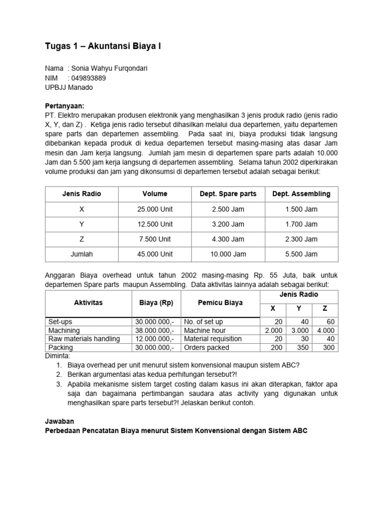 Tugas 1 Akuntansi Biaya I | PDF
