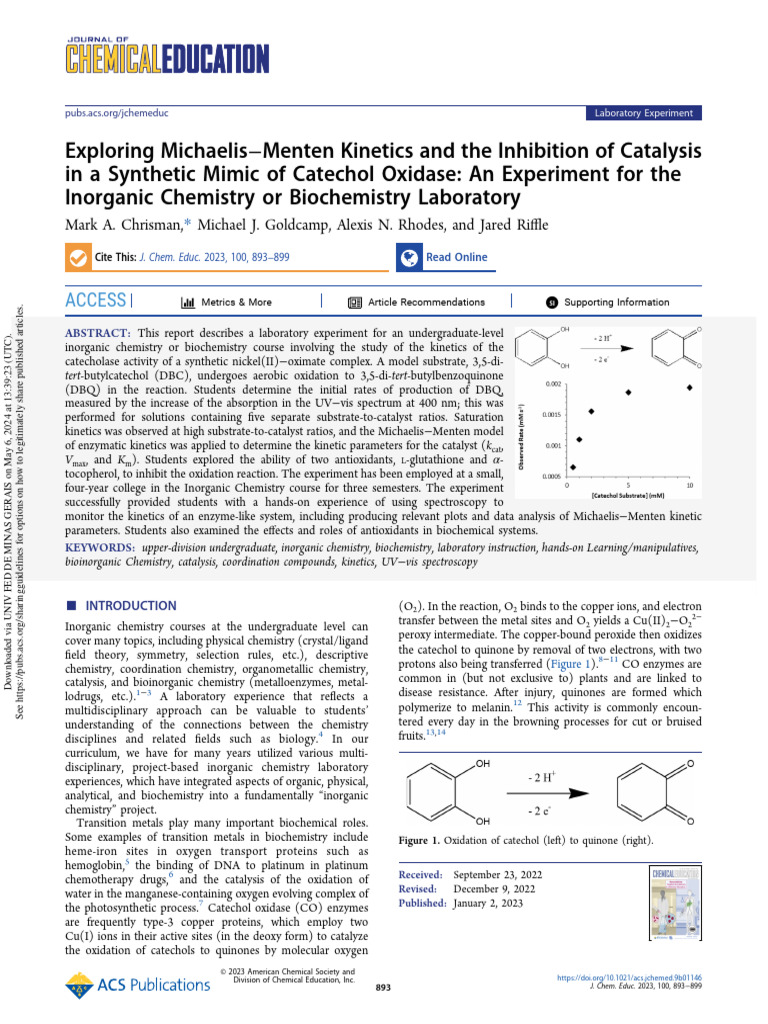 Exploring Michaelis-Menten Kinetics and The Inbition of Catalysis in ... Exploring Michaelis-Menten Kinetics and The Inbition of Catalysis in ...