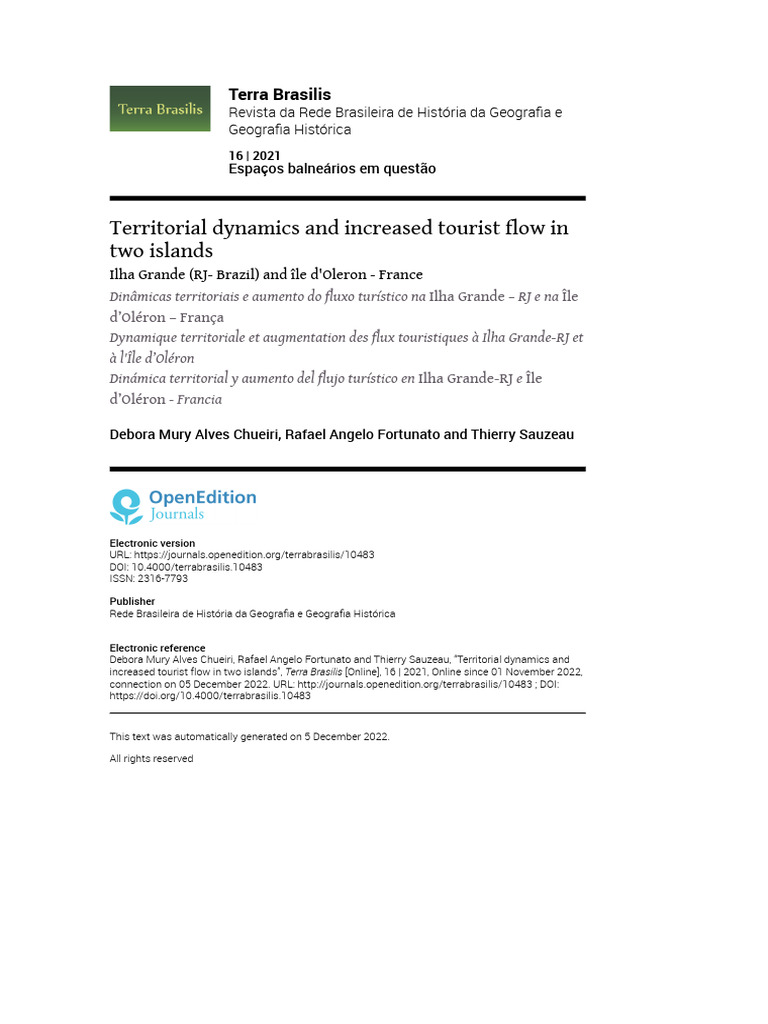 Tourist Flow and Territorial Dynamics | PDF | Tourism | Cost Of Living