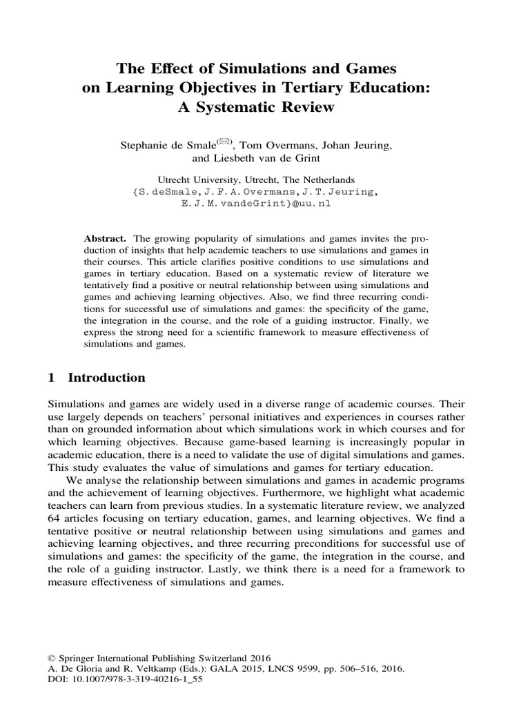 Smale Et Al., 2016 - The Effect of Simulations and Games On Learning ...
