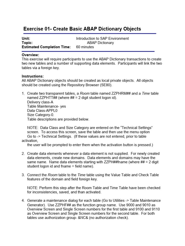 1.ABAP Dictionary Exercises 1 | PDF | Software | Computing