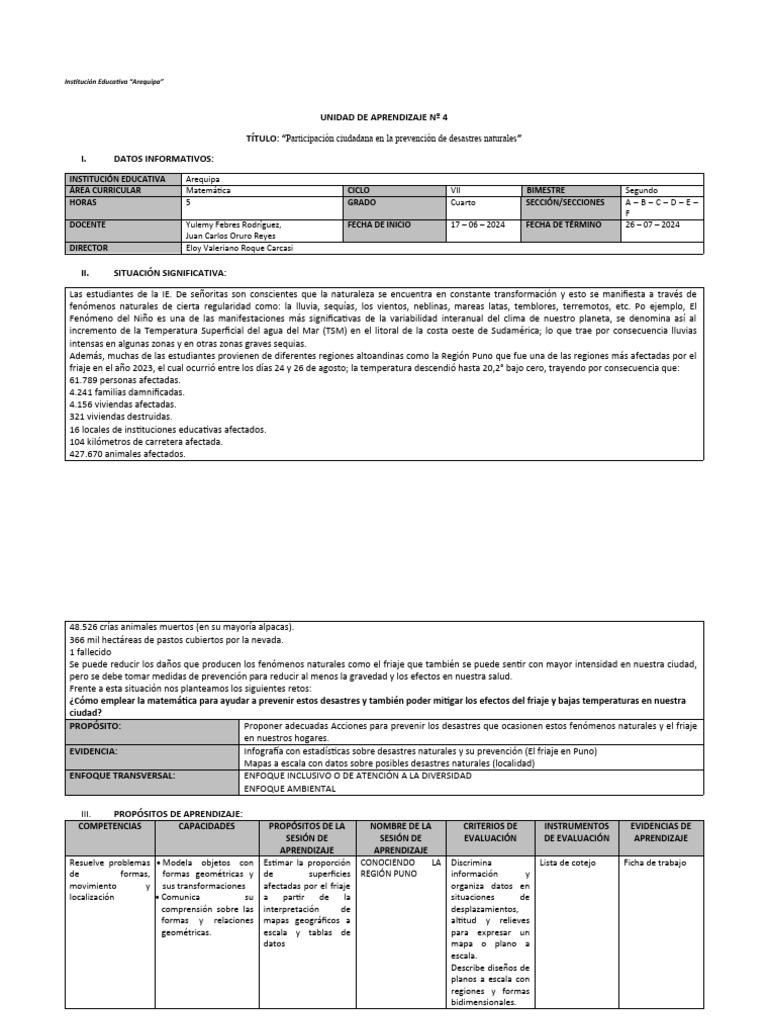 UNIDAD DE APRENDIZAJE #04 Matematica Cuarto | PDF | Estadísticas | Mapa