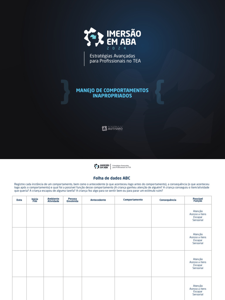 Folha de Dados ABC Manejo de Comportamentos Inapropriados | PDF ...