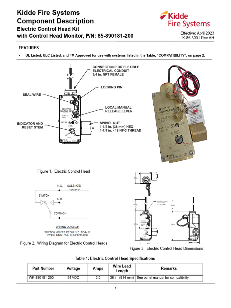 Kidde Electric Control Head Kit With Control Head Monitor K-85-3001 ...