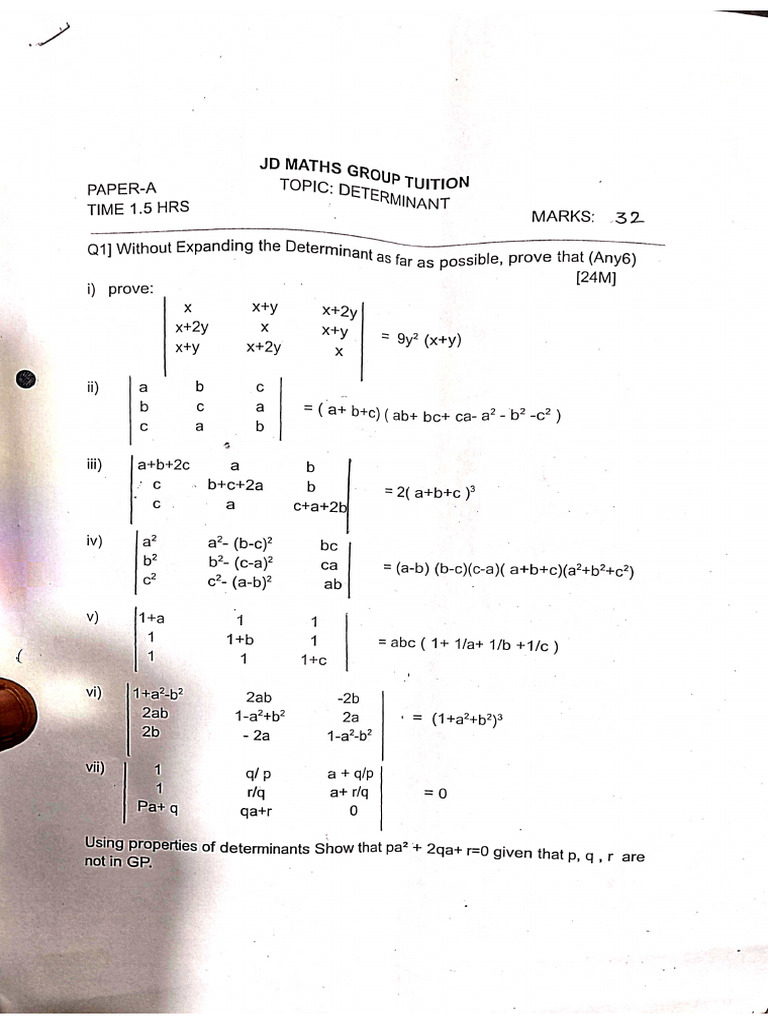 Determinant Paper A With Solution | PDF