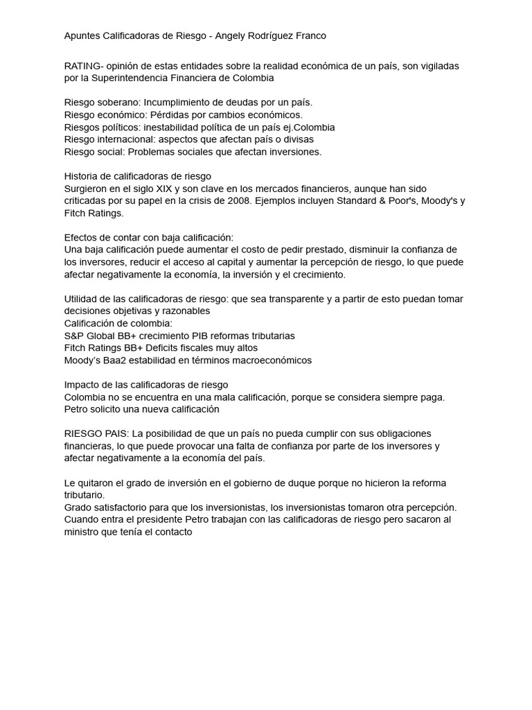Calificadoras de Riesgo Angely Rodríguez | PDF