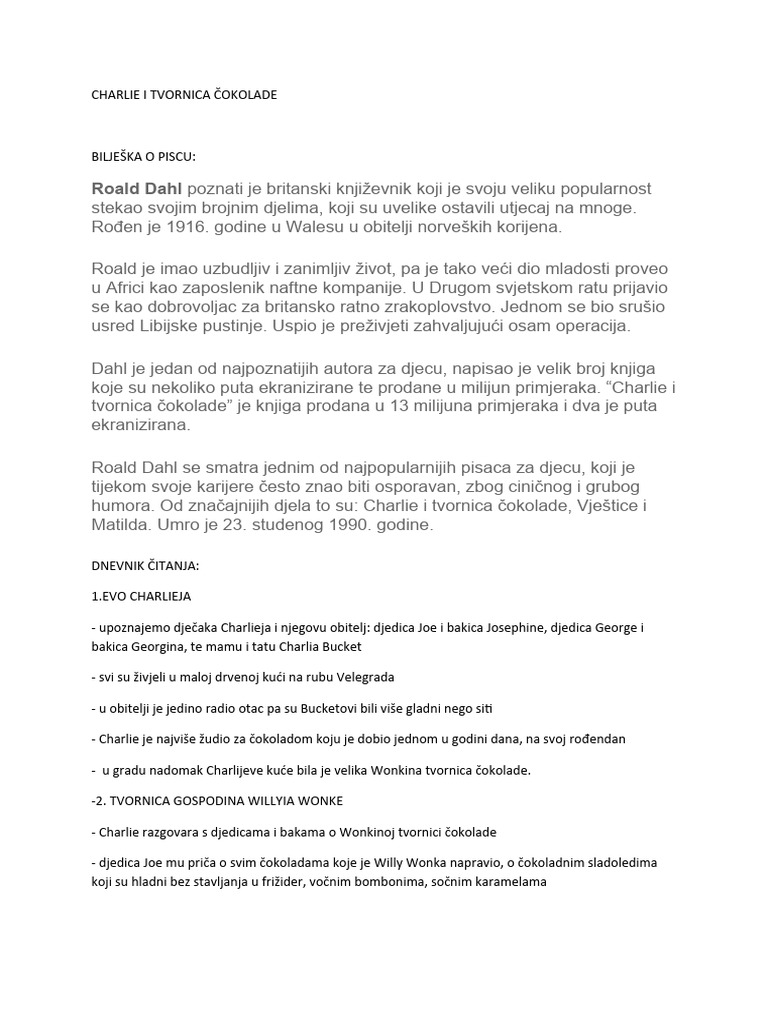 Charlie i Tvornica Čokolade | PDF