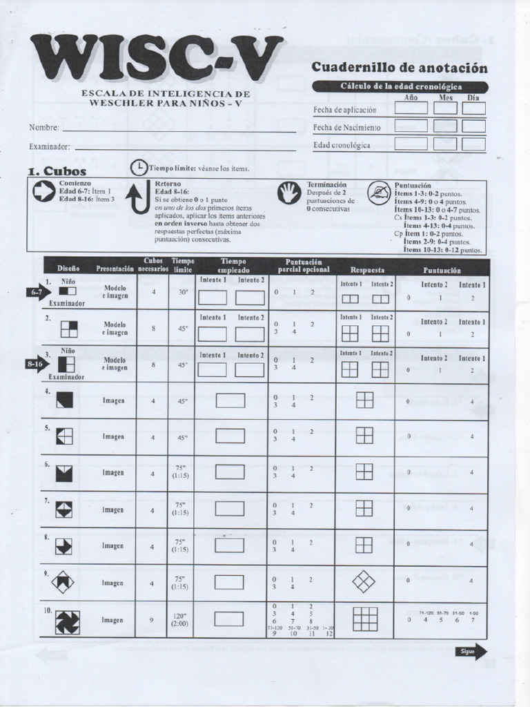 S06.s4 Cuadernillo de Anotación - WISC V | PDF