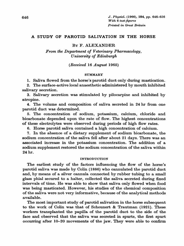 A Study of Parotid Salivation in The Horse | PDF | Saliva | Sodium