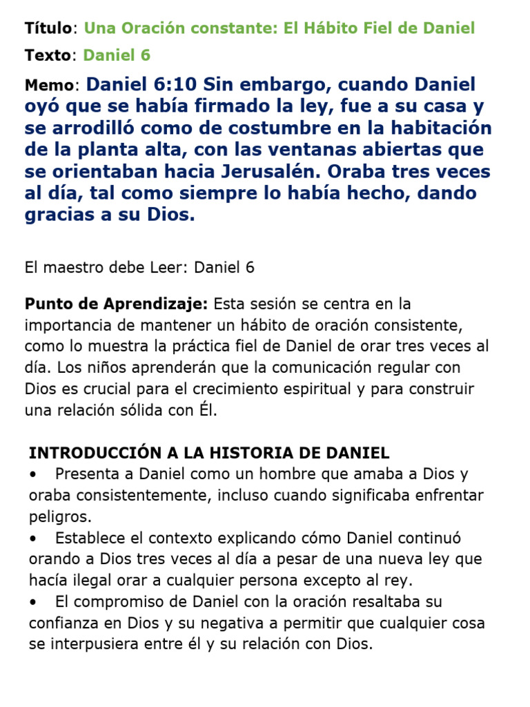 Clase Una Oración de Consistencia El Hábito Fiel de Daniel | PDF | Oración