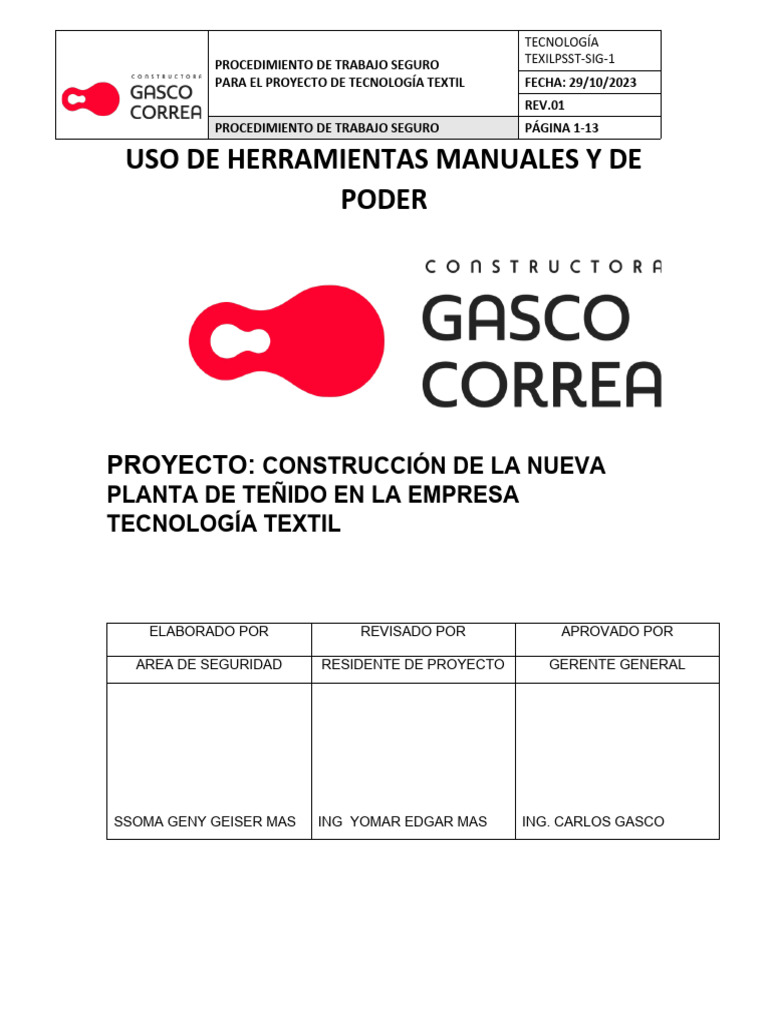 Uso de Herramientas Manuales y de Poder-Gasco Correa | PDF | Herramientas | Cinturón de seguridad