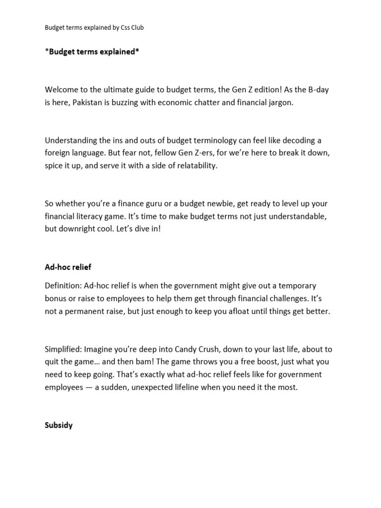 Budget Terms | Download Free PDF | Taxes | Government Budget Balance