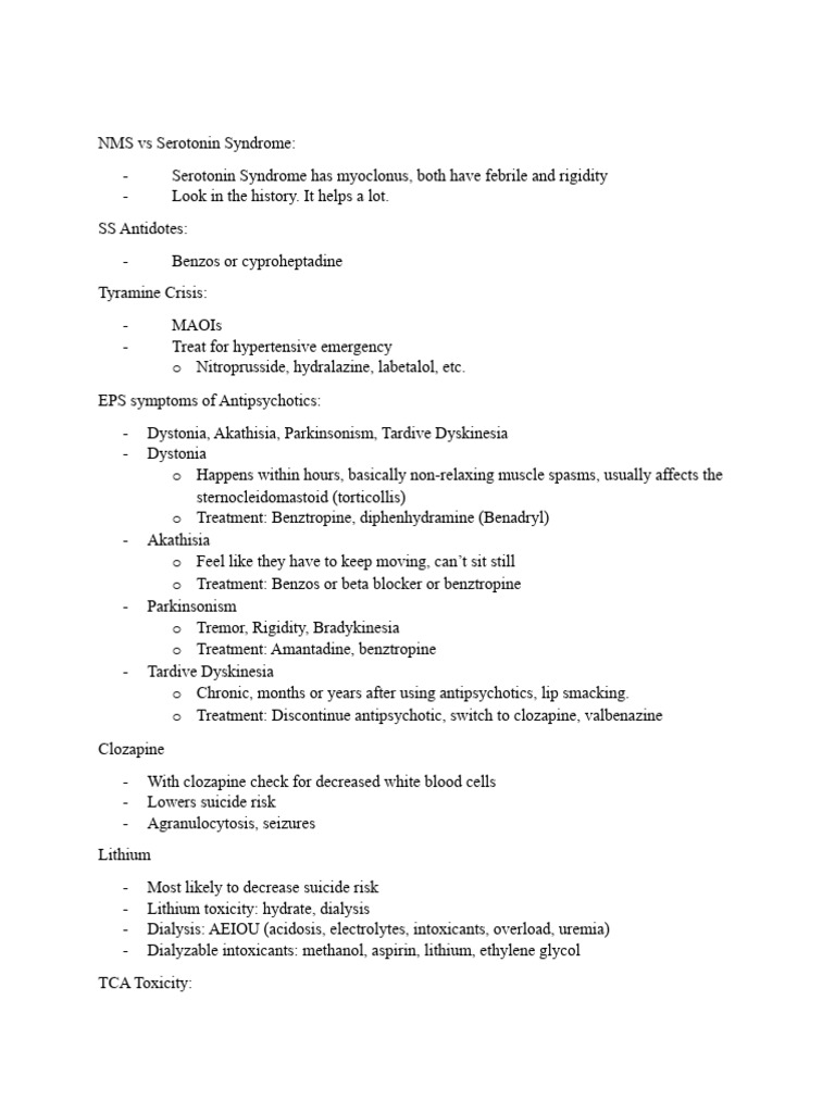 Dr. High Yield Psyc Notes | PDF | Antipsychotic | Major Depressive Disorder