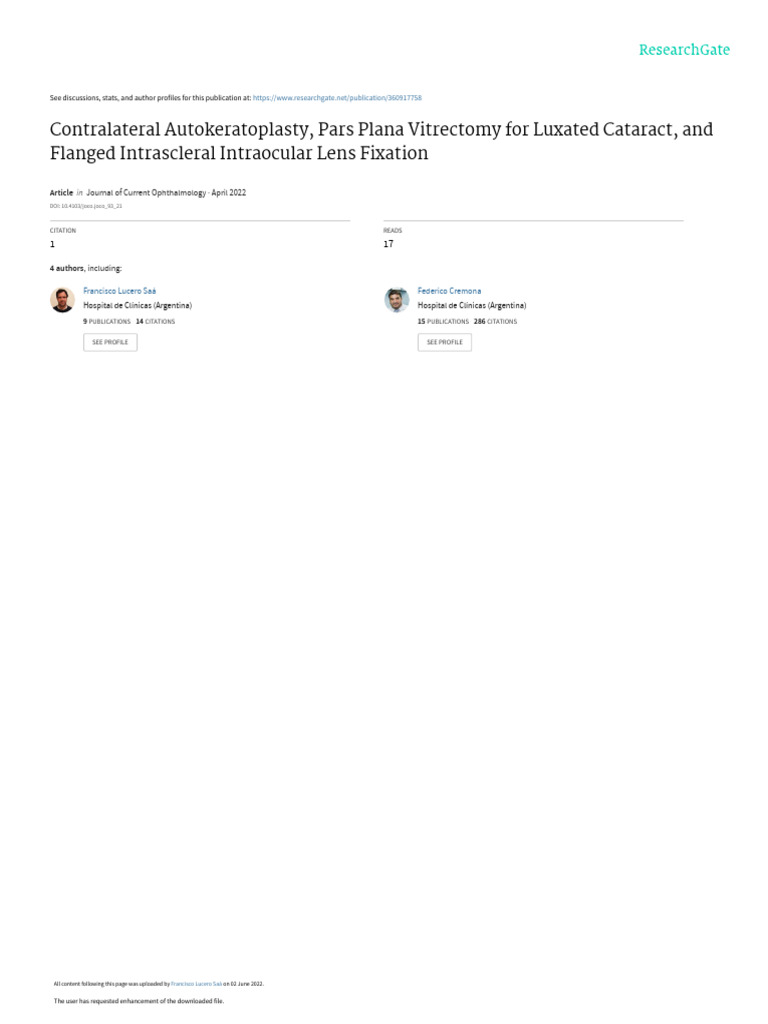 Contralateral Autokeratoplasty Pars Plana Vitrecto | PDF | Cornea ...