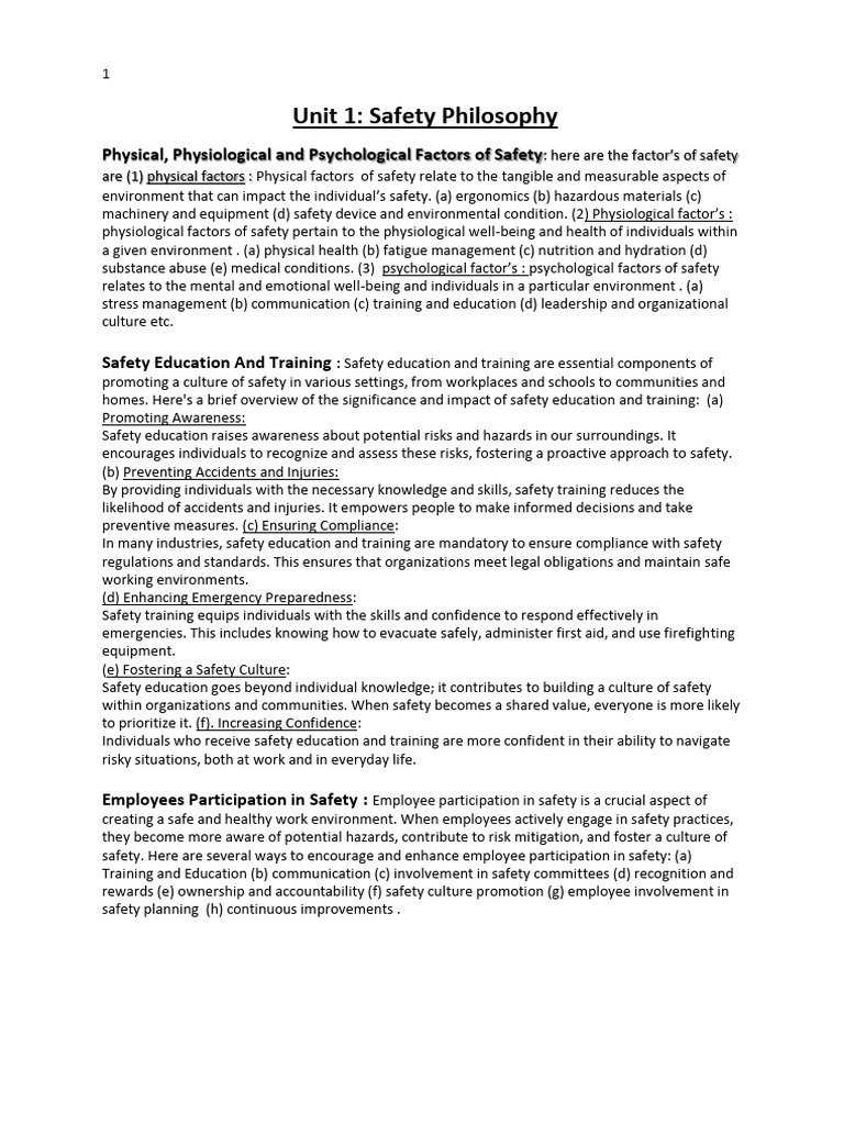 Safety Engineering Unit-1 | PDF | Safety | Occupational Safety And Health
