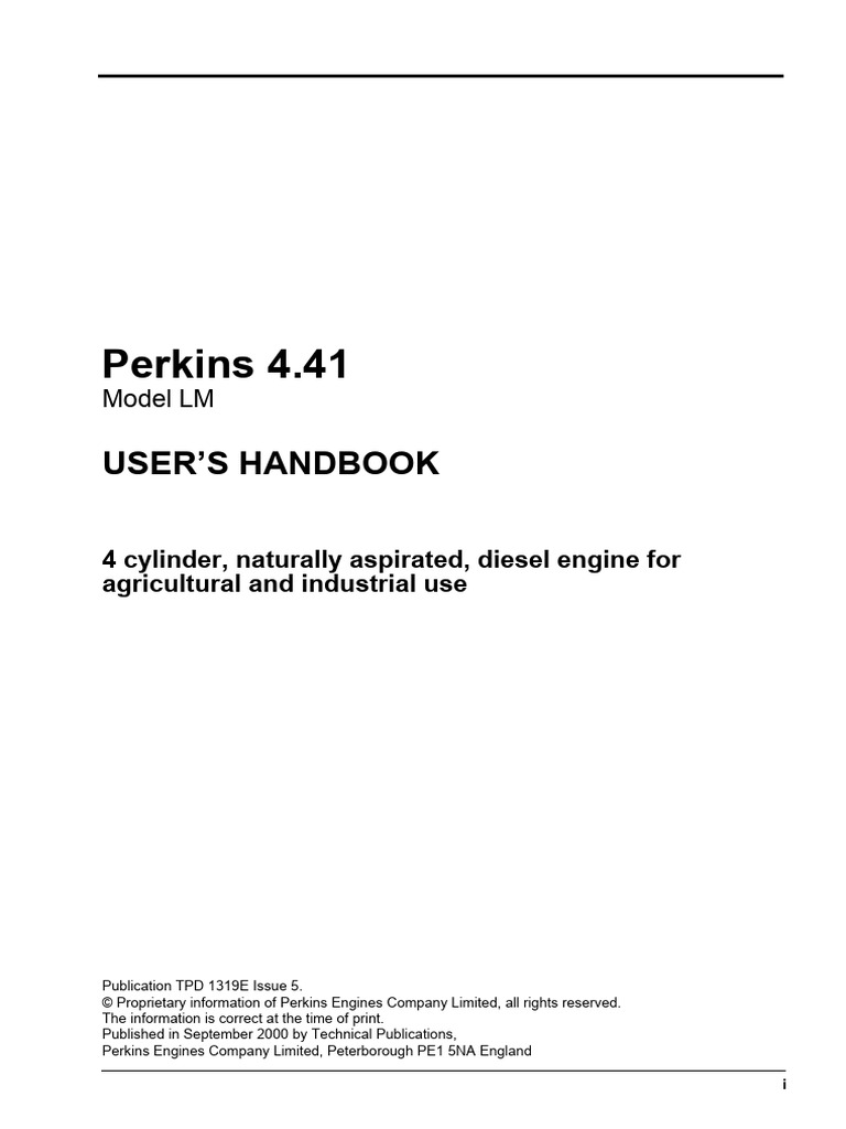 Perkins 4.41: User'S Handbook | PDF | Internal Combustion Engine | Coolant