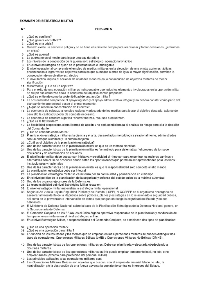 Banco Preguntas Estrategia Militar Final | PDF | Planificación | Planificación estratégica