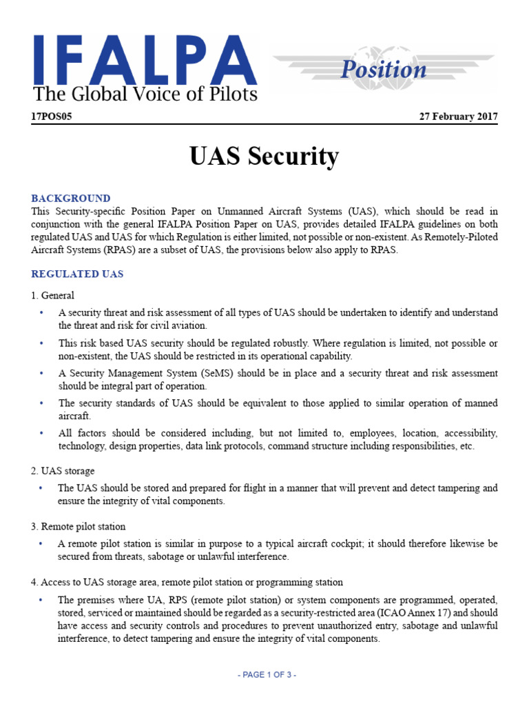 UAS Security - IFALPA 2017 | PDF | Unmanned Aerial Vehicle | Computer ...