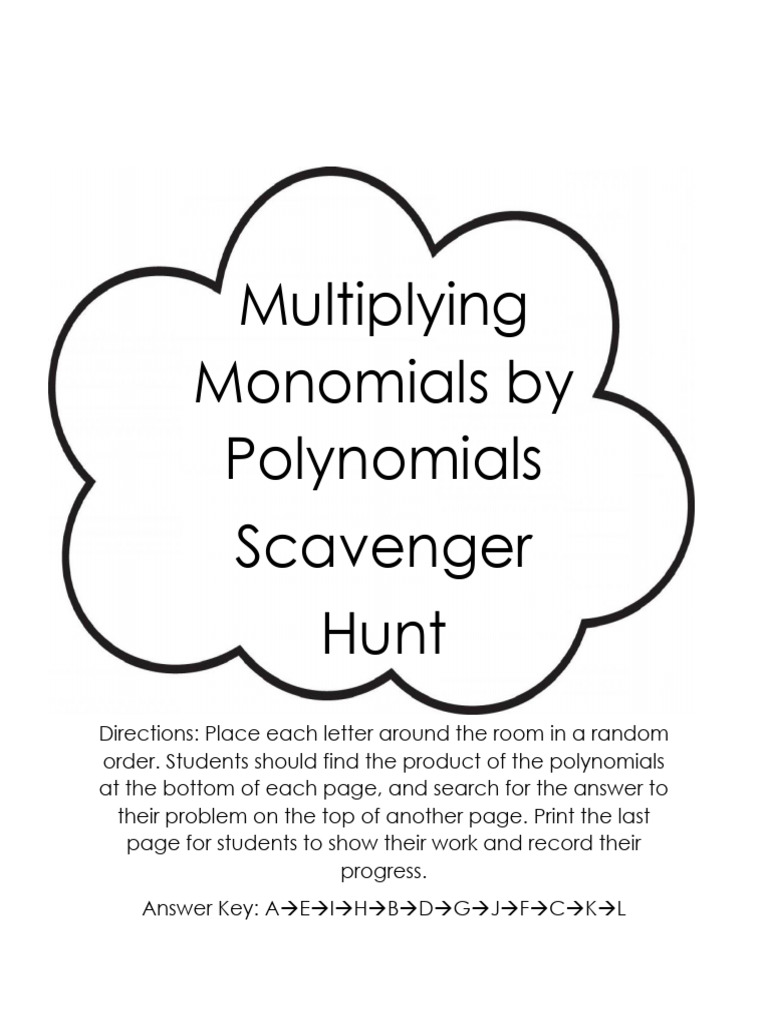 Multiplying Monomials by Polynomials Scavenger Hunt | PDF