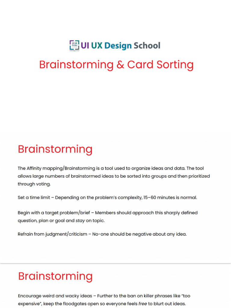 5.1 Brain Storming and Card Sorting 5.1 Prajwal | PDF