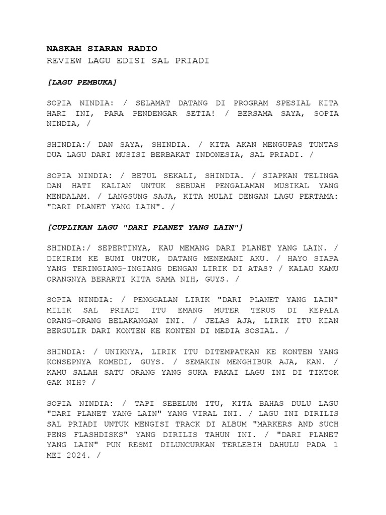 Naskah Siaran Radio | PDF