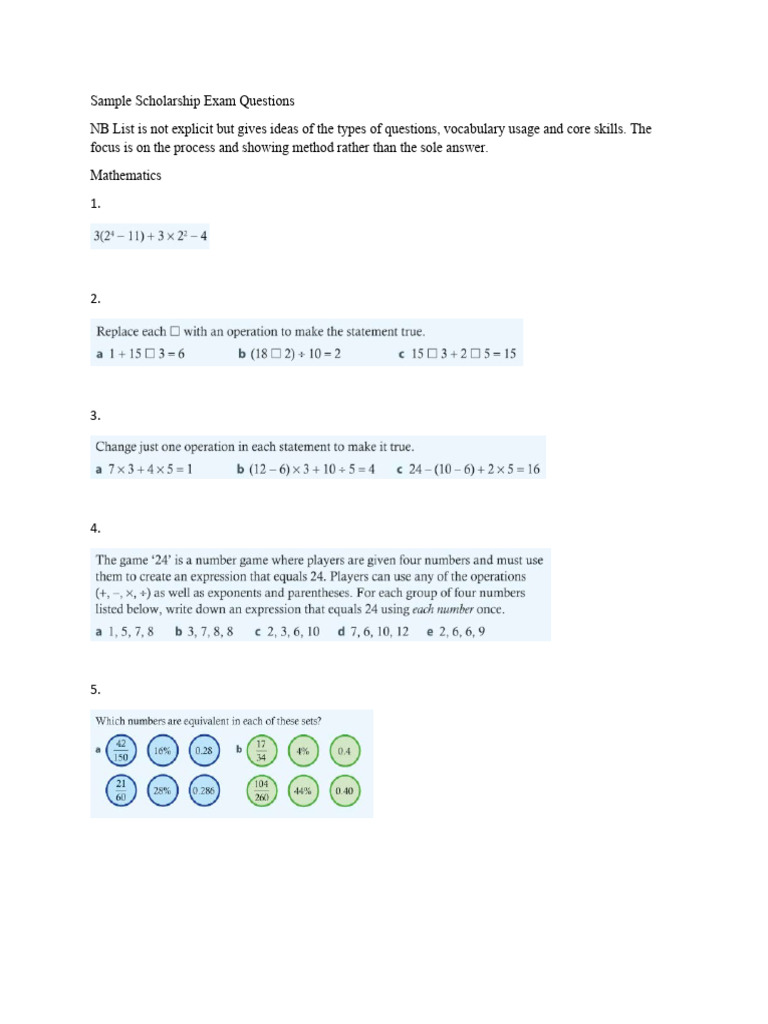 Sample Scholarship Exam Questions | PDF | Language Arts & Discipline ...