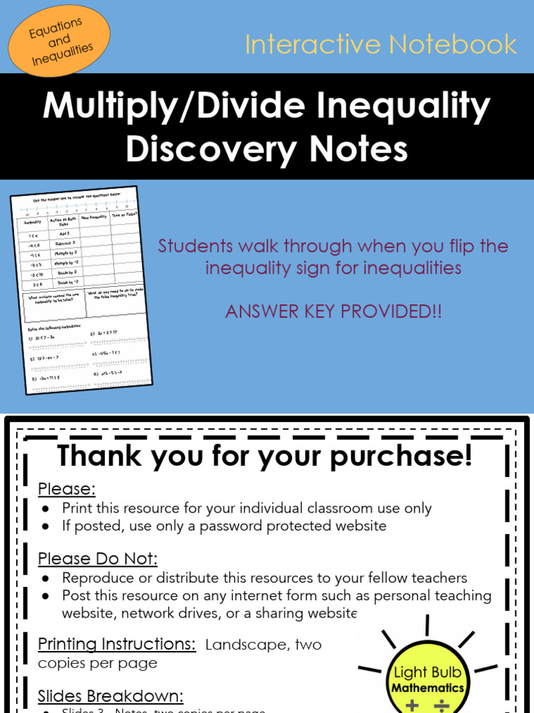 Multiply/Divide Inequality Discovery Notes: Interactive Notebook | PDF ...