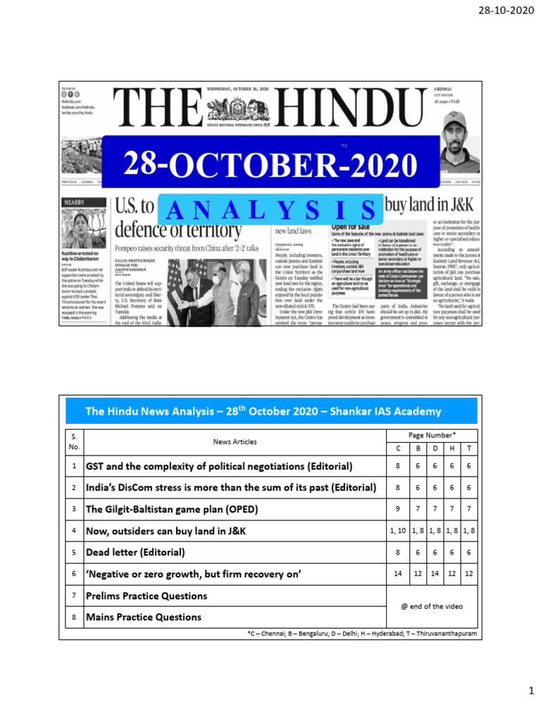 28-10-2020 - The Hindu Handwritten Notes | PDF | Kashmir | South America