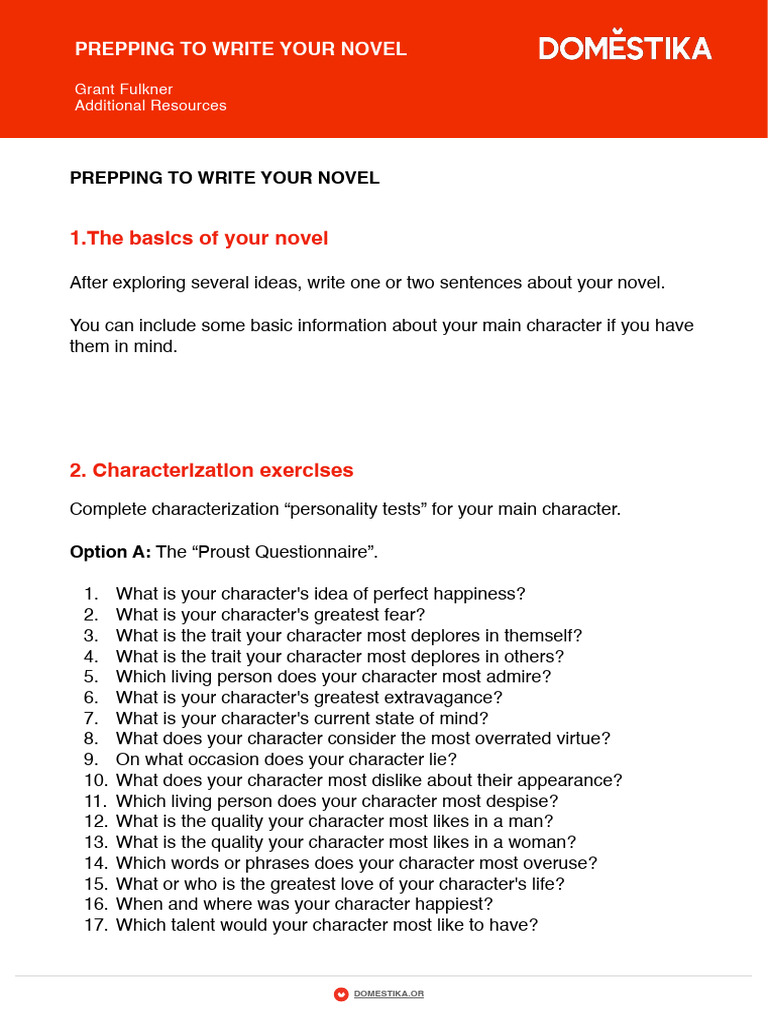 U3 - 01 - Workbook - Planning Your Novel | PDF | Friendship