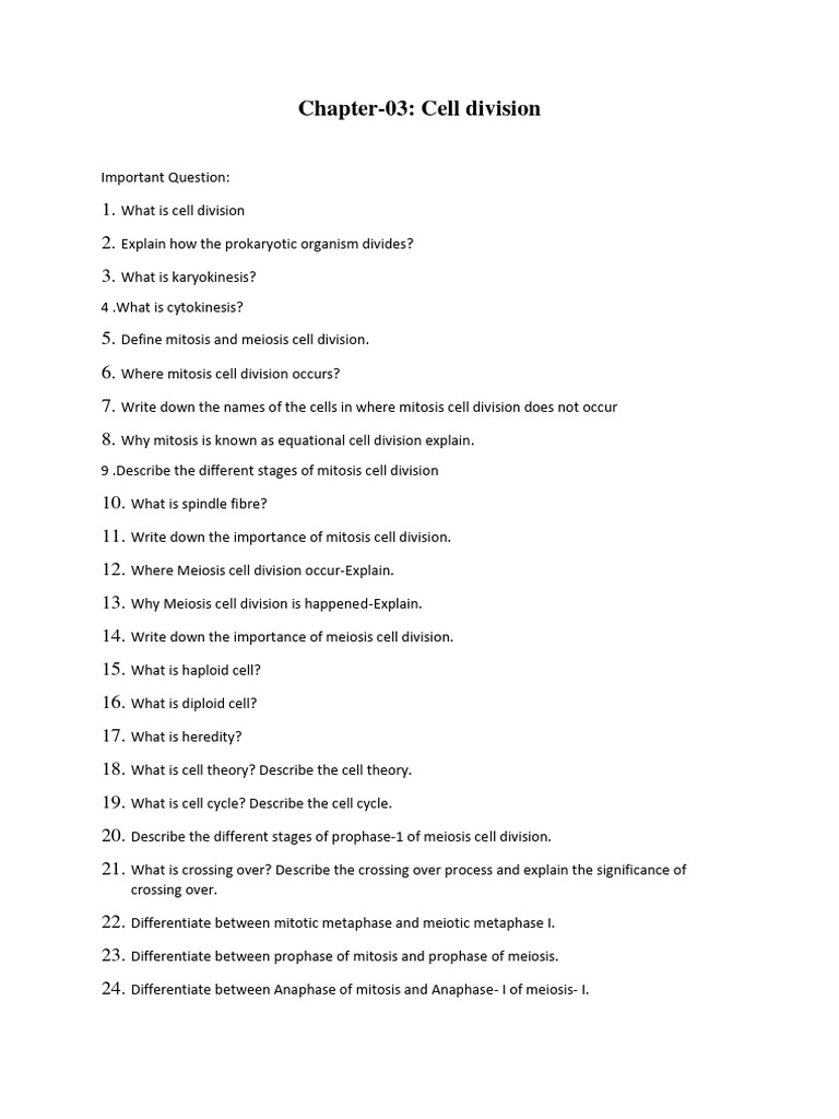 Cell Division Class SSC | PDF | Meiosis | Mitosis