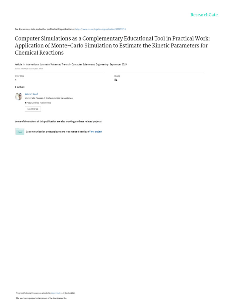 Daaif, Zerraf, Tridane, Chbihi, et al., 2019 - Computer simulations as a complementary ...