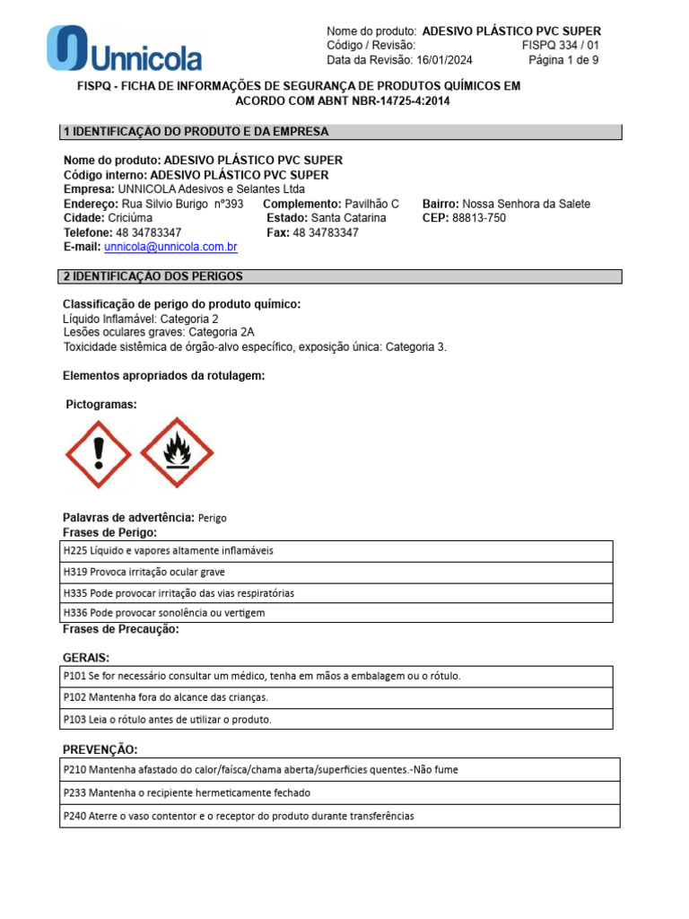 FISPQ - Adesivo Plástico PVC-SUPER (Firmex) | PDF | Embalagem e ...