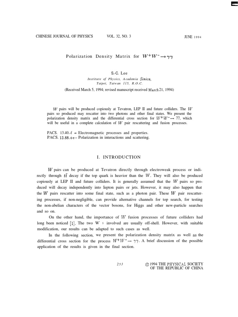 W+W- Polarization Density Matrix Analysis | PDF | Higgs Boson | Quantum ...