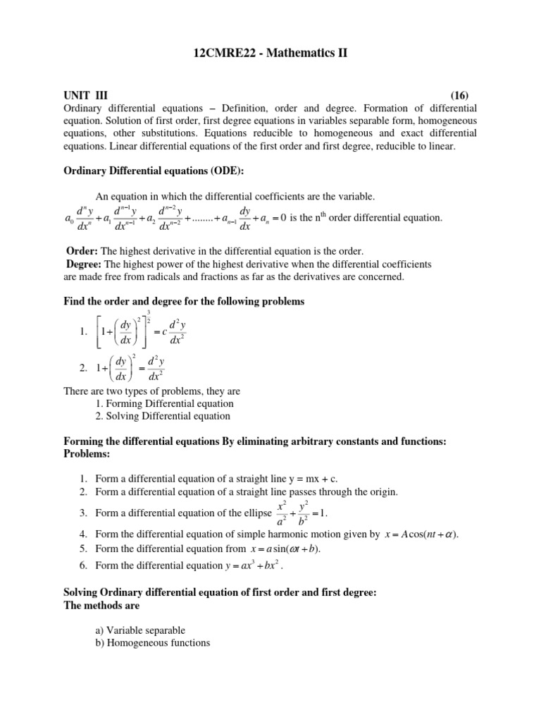 Unit-3 FORMULA | PDF | Equations | Differential Equations